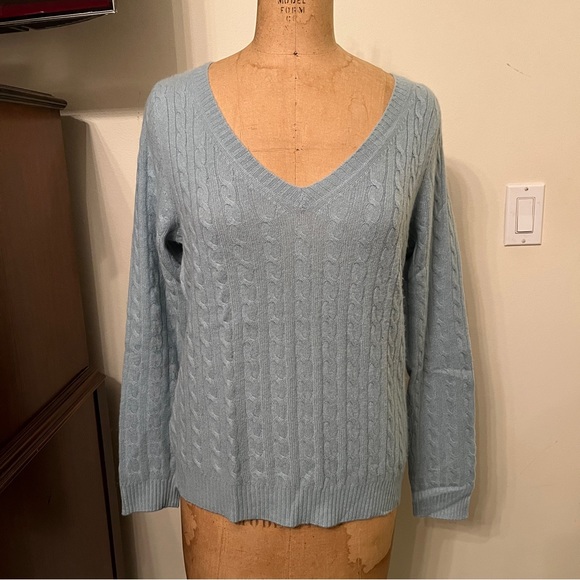 Bloomingdale's | Sweaters | Aqua Bloomingdales Light Blue Cable Knit ...